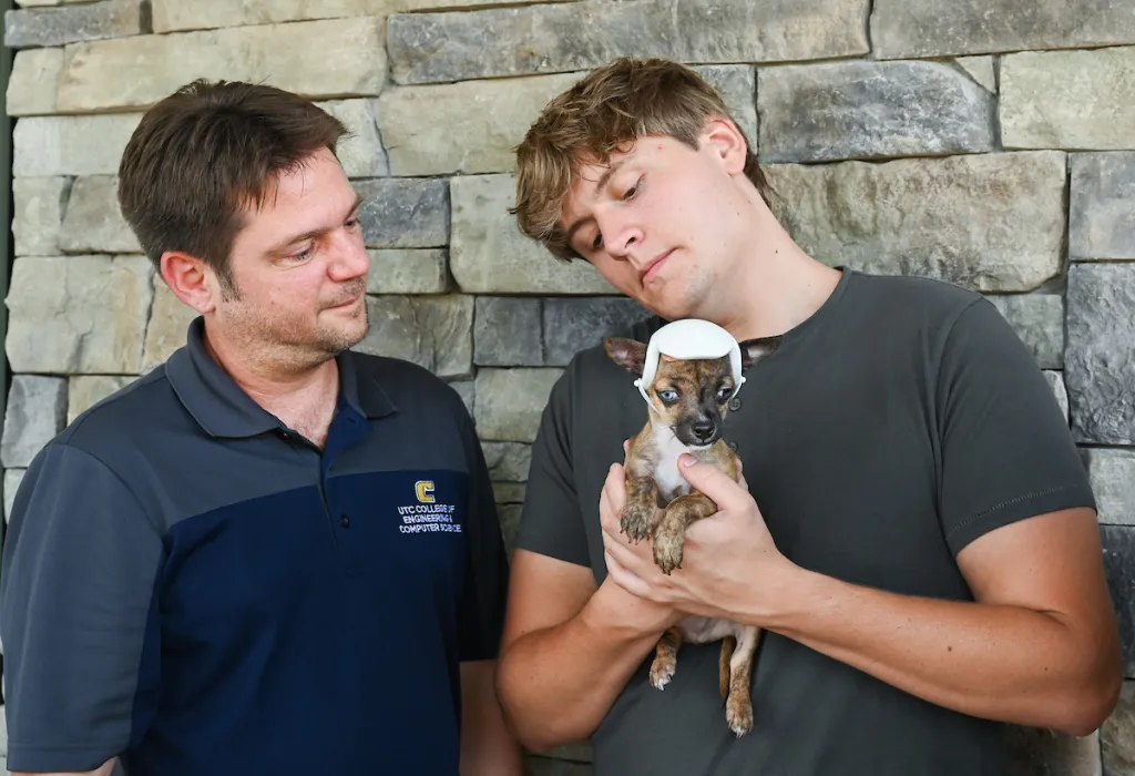 Engineers design puppy ‘helmet’